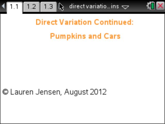 Direct Variation Continued: Pumpkins and Cars