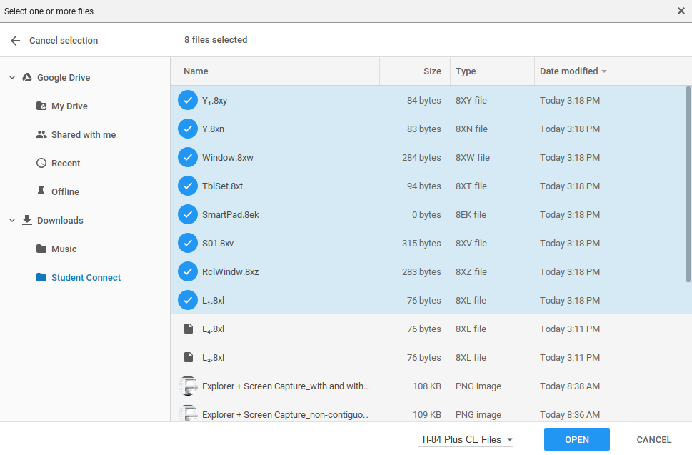 Sending Files to Connected Calculator