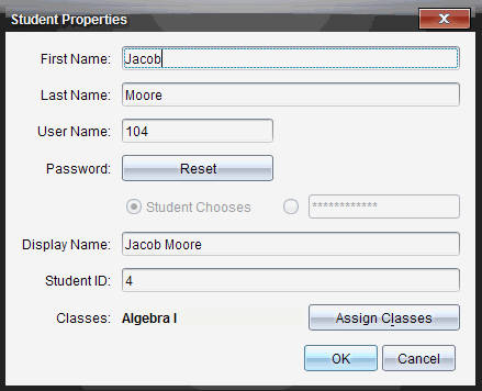 Changing the Classes Assigned to a Student