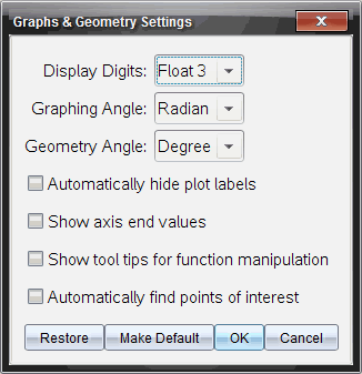 Ændring af Indstillinger for grafer & geometri
