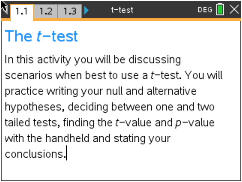 Math Nspired - Stats - Hypothesis Tests by Texas Instruments